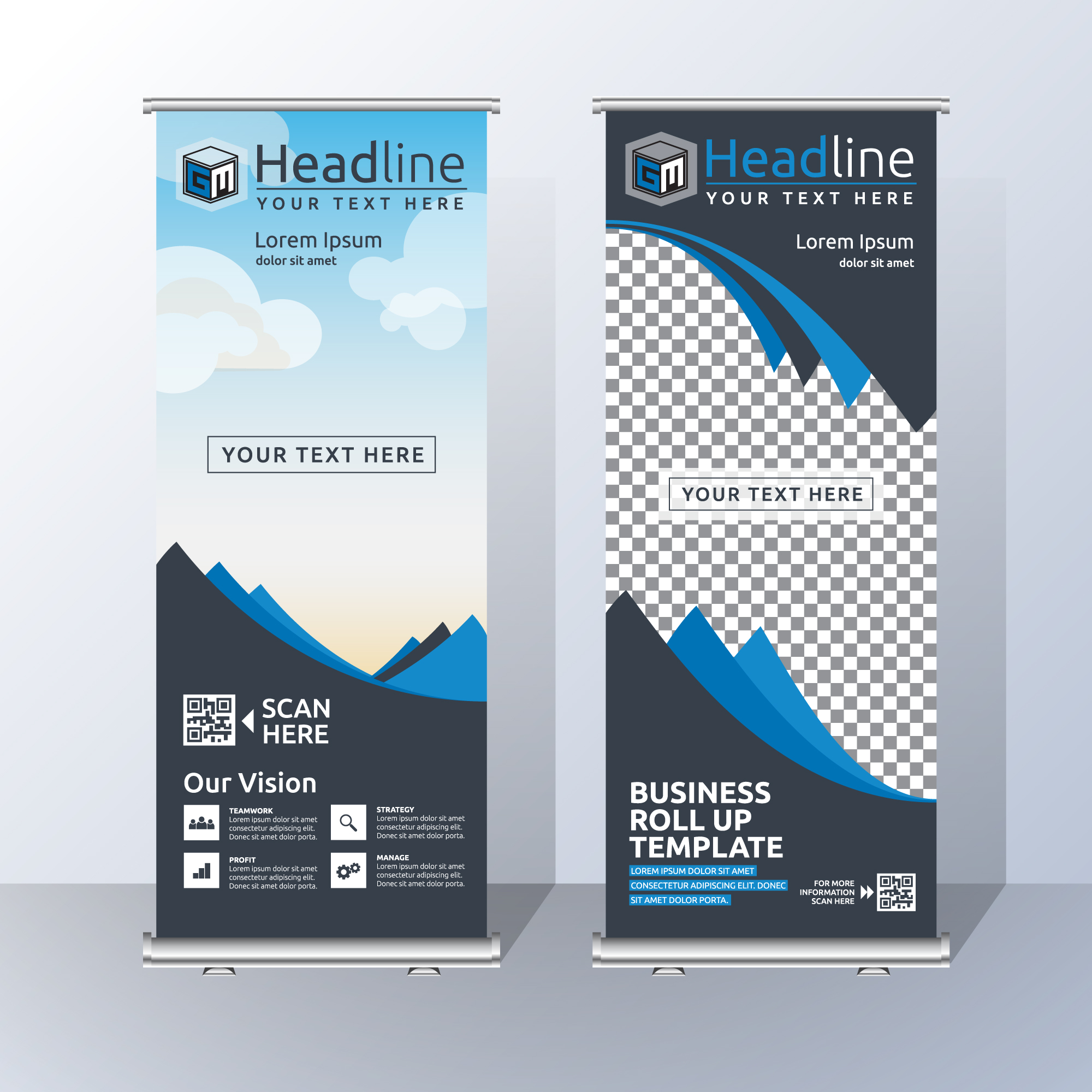 دانلود وکتور طرح بنر رول آپ آبی طرح 01 ، مه دیزاینر، mahdesigner.ir